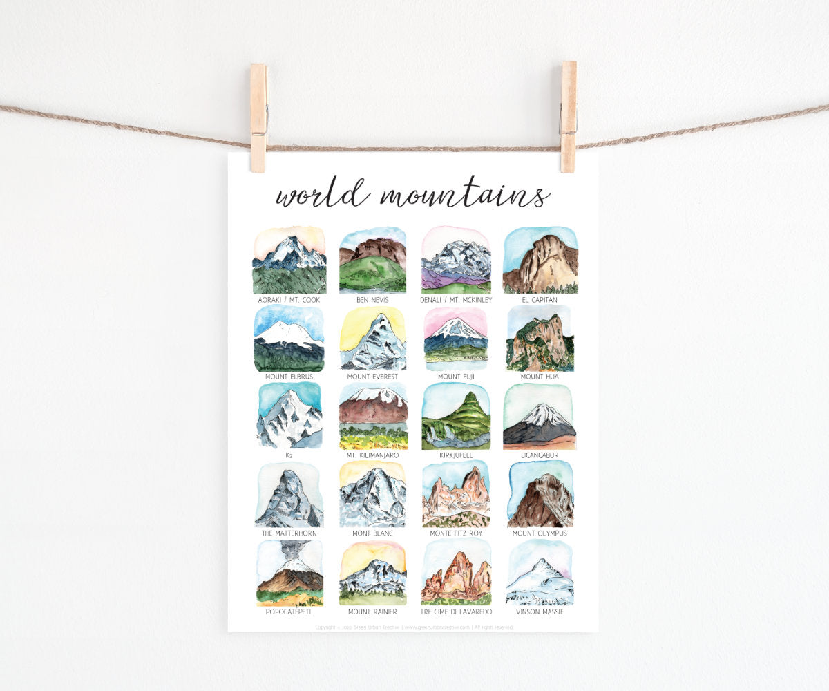 Mountains of the World | Printable - Green Urban Creative